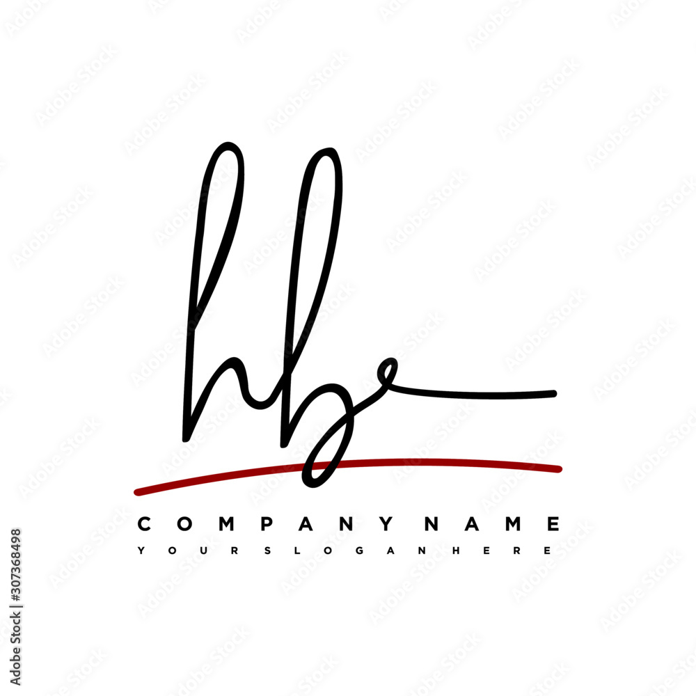 HB signature initials. Handwritten logo vector template with red ...