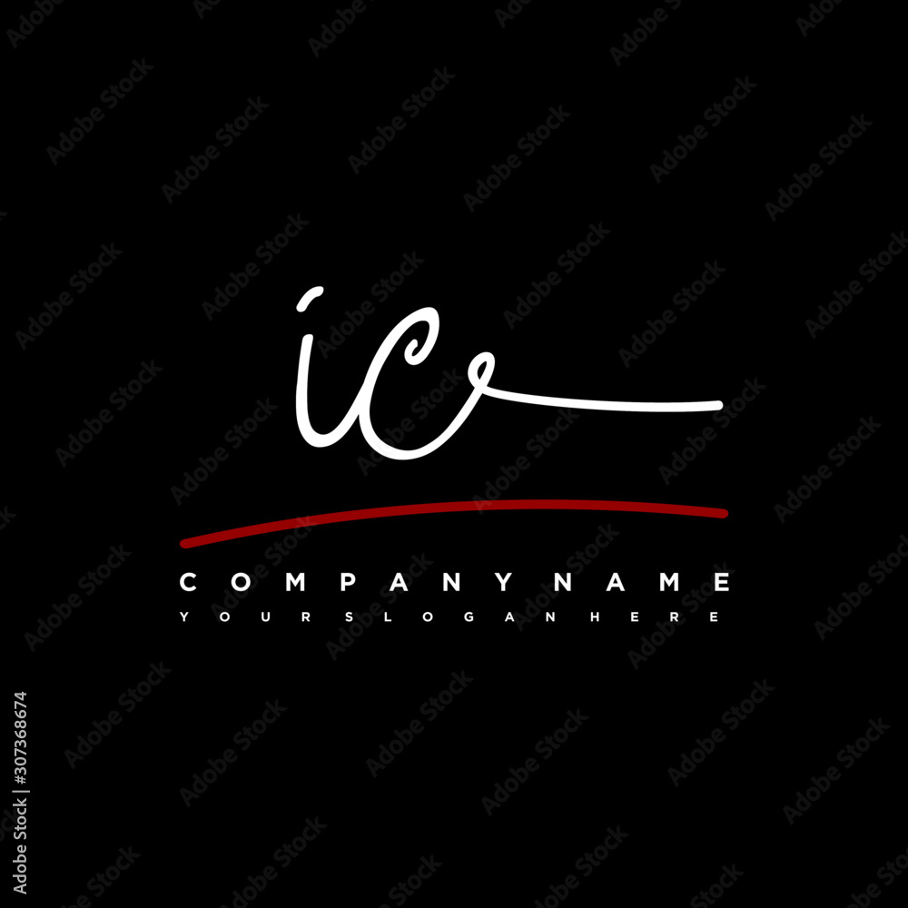 IC signature initials. Handwritten logo vector template with red ...