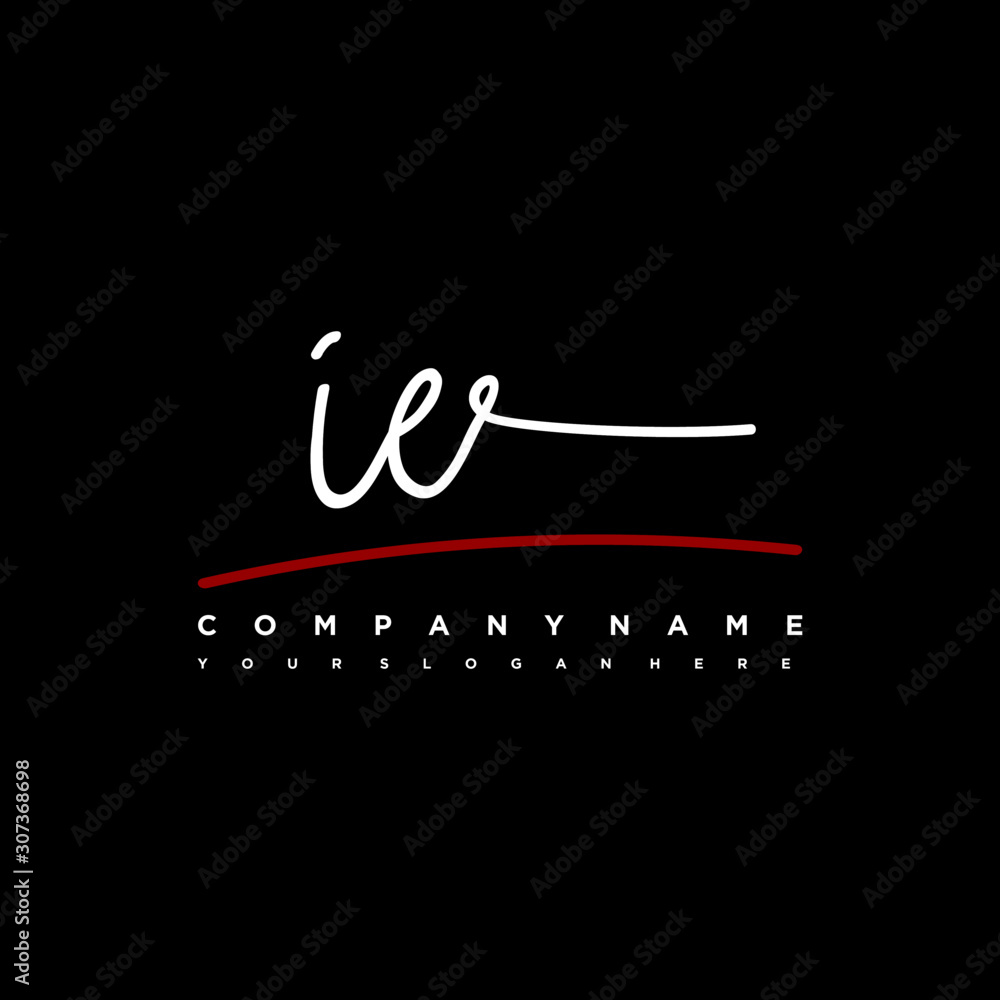 IE signature initials. Handwritten logo vector template with red ...