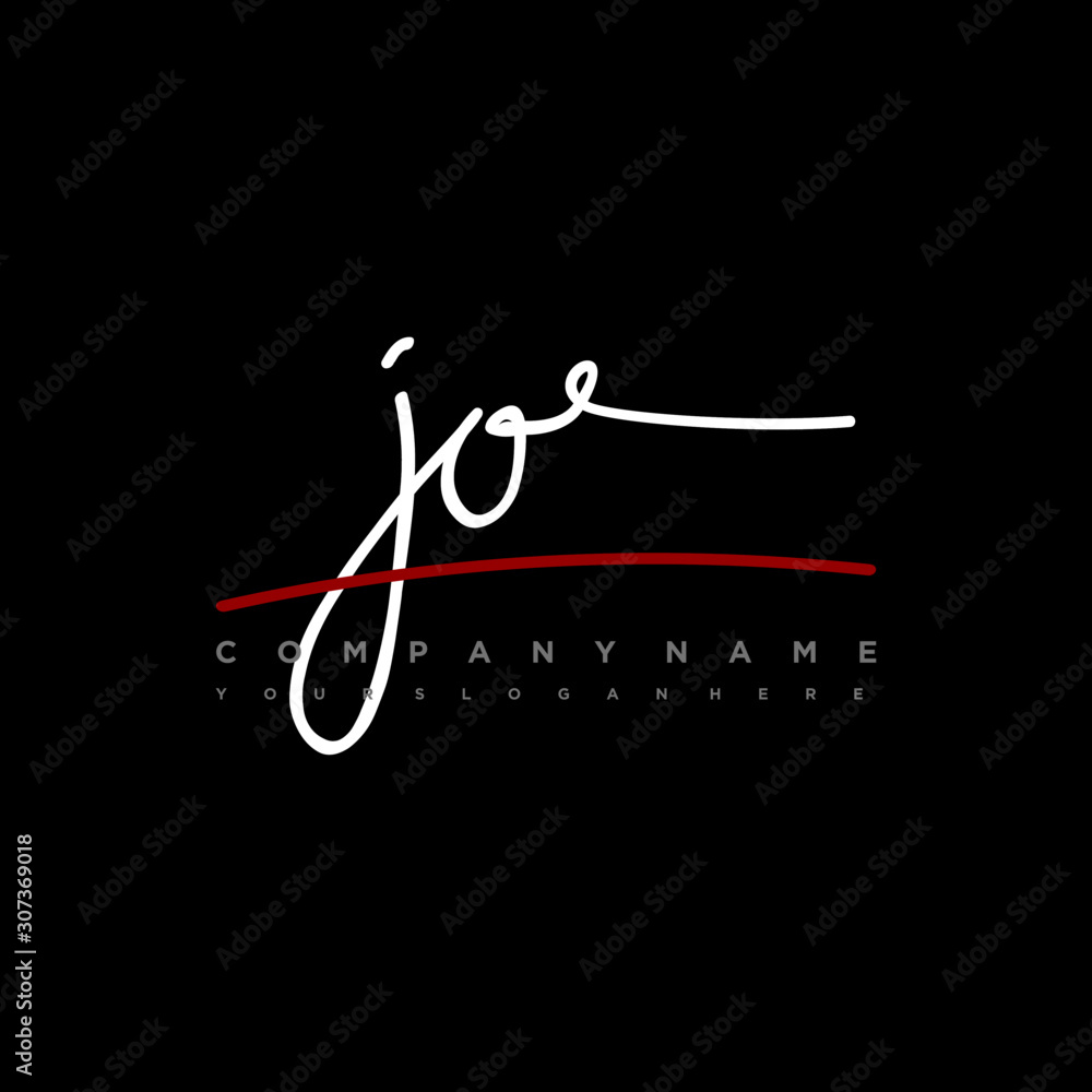 JO signature initials. Handwritten logo vector template with red ...