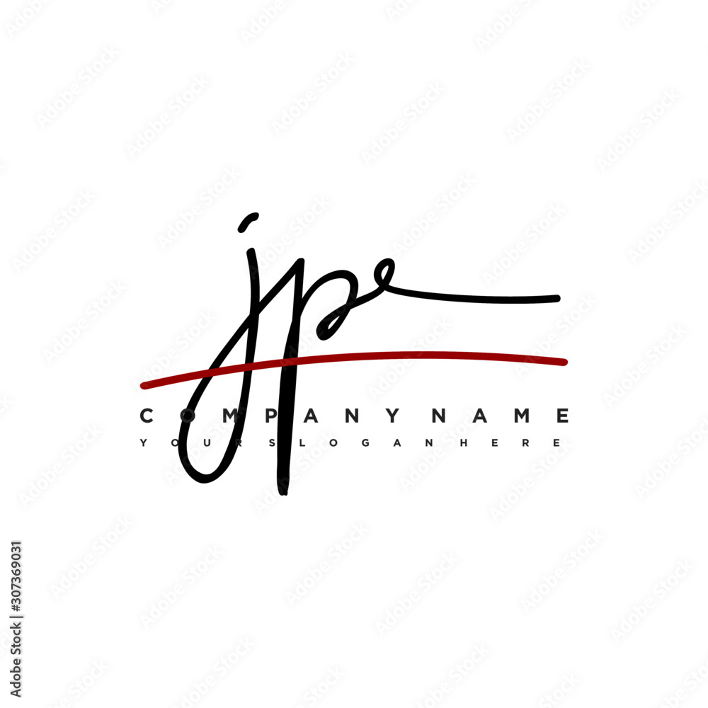 JP signature initials. Handwritten logo vector template with red ...
