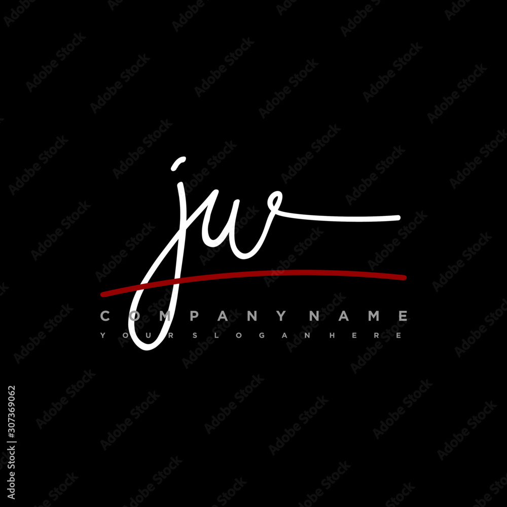 JW signature initials. Handwritten logo vector template with red ...