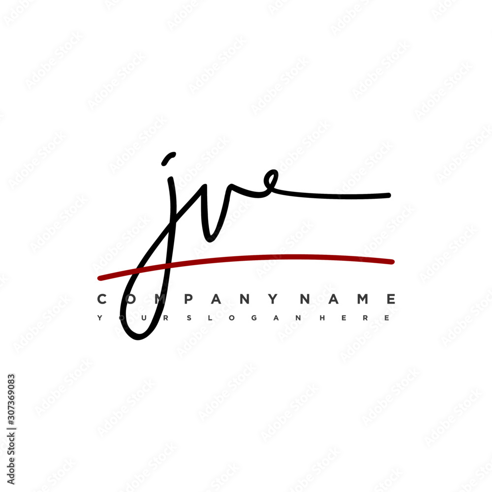 JV signature initials. Handwritten logo vector template with red ...