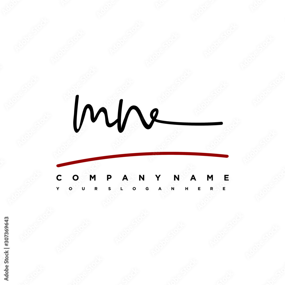 MN signature initials. Handwritten logo vector template with red ...