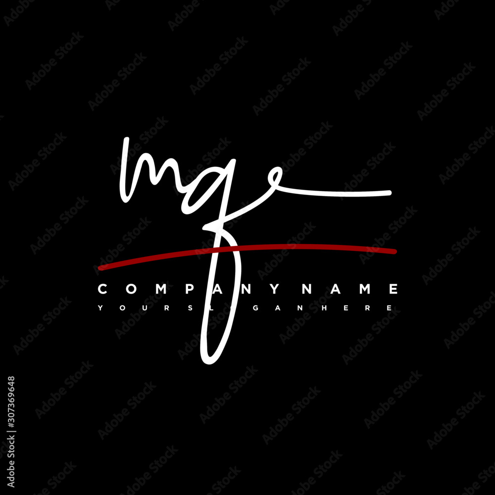 MQ signature initials. Handwritten logo vector template with red ...