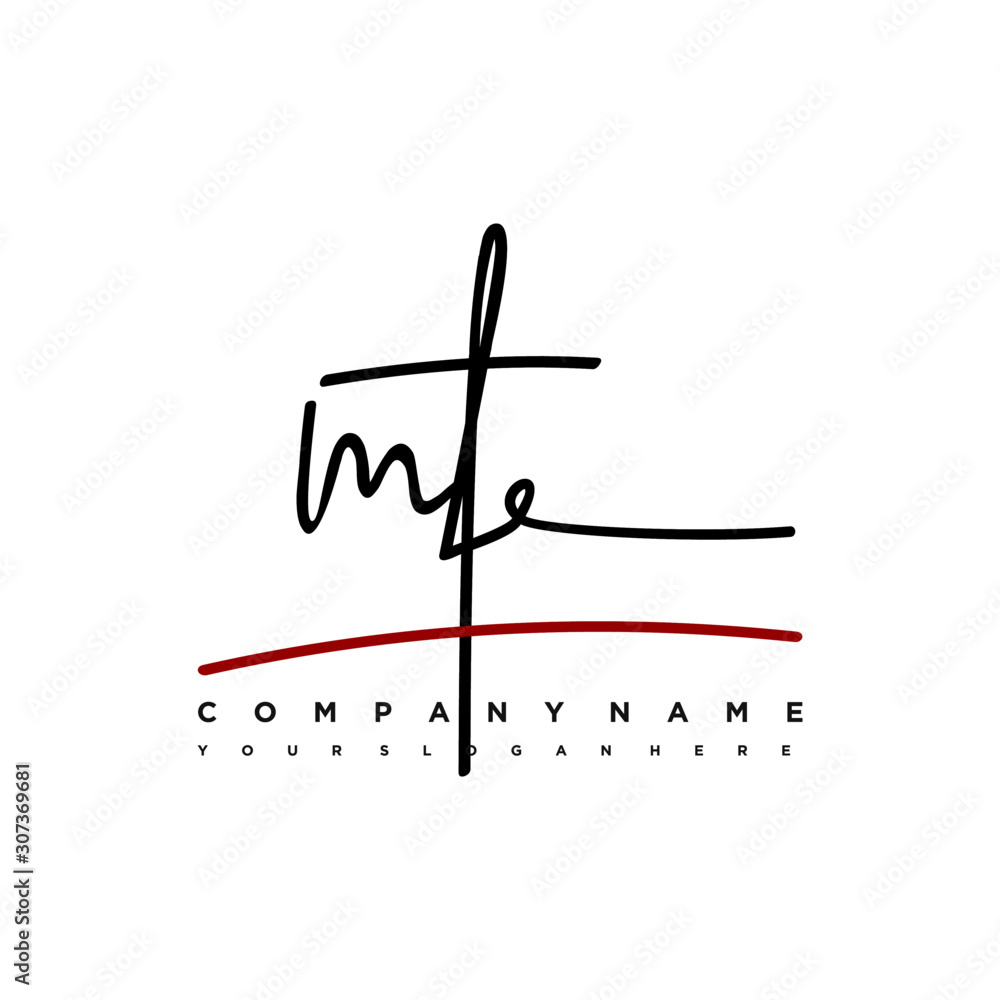 MT signature initials. Handwritten logo vector template with red ...