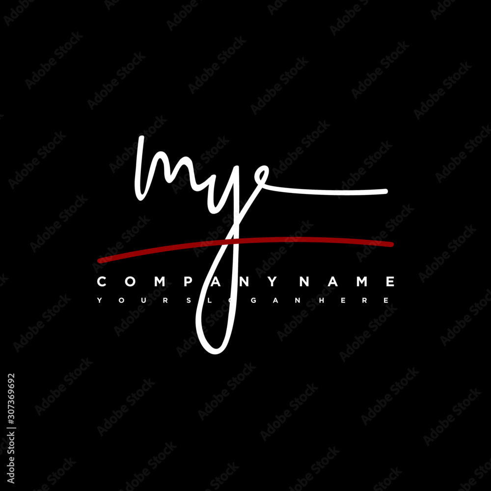 MY signature initials. Handwritten logo vector template with red ...