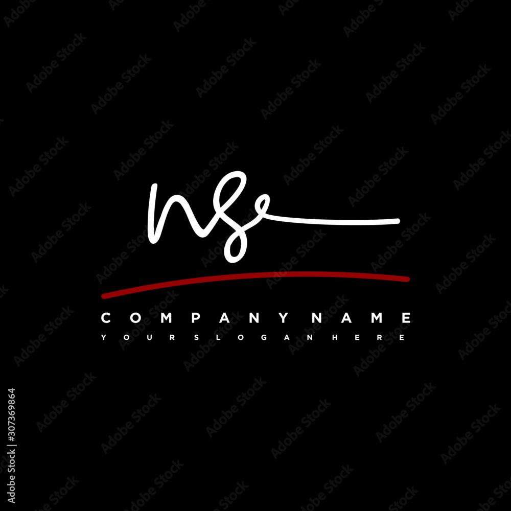 NS signature initials. Handwritten logo vector template with red ...
