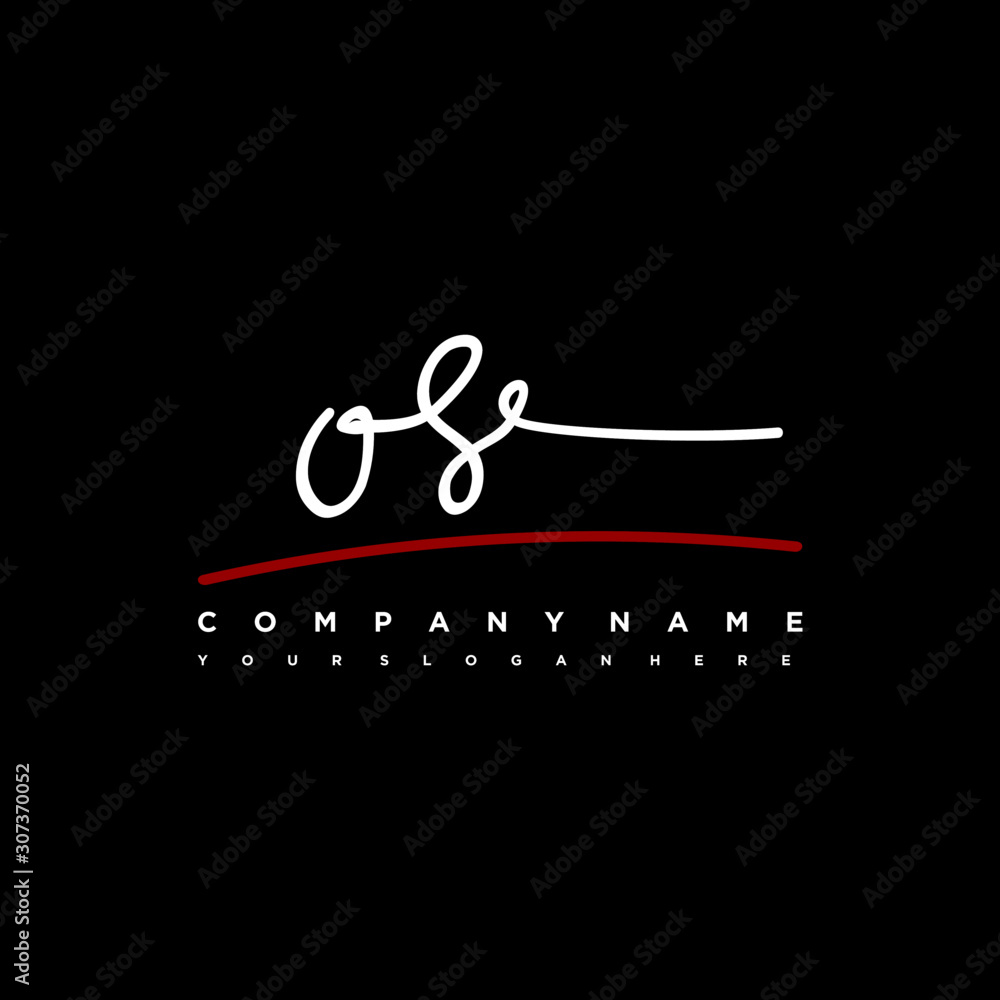 OS signature initials. Handwritten logo vector template with red ...
