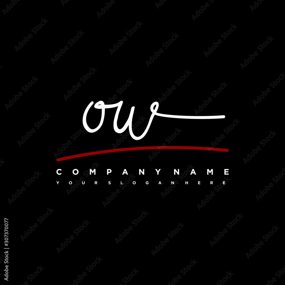 OW signature initials. Handwritten logo vector template with red ...