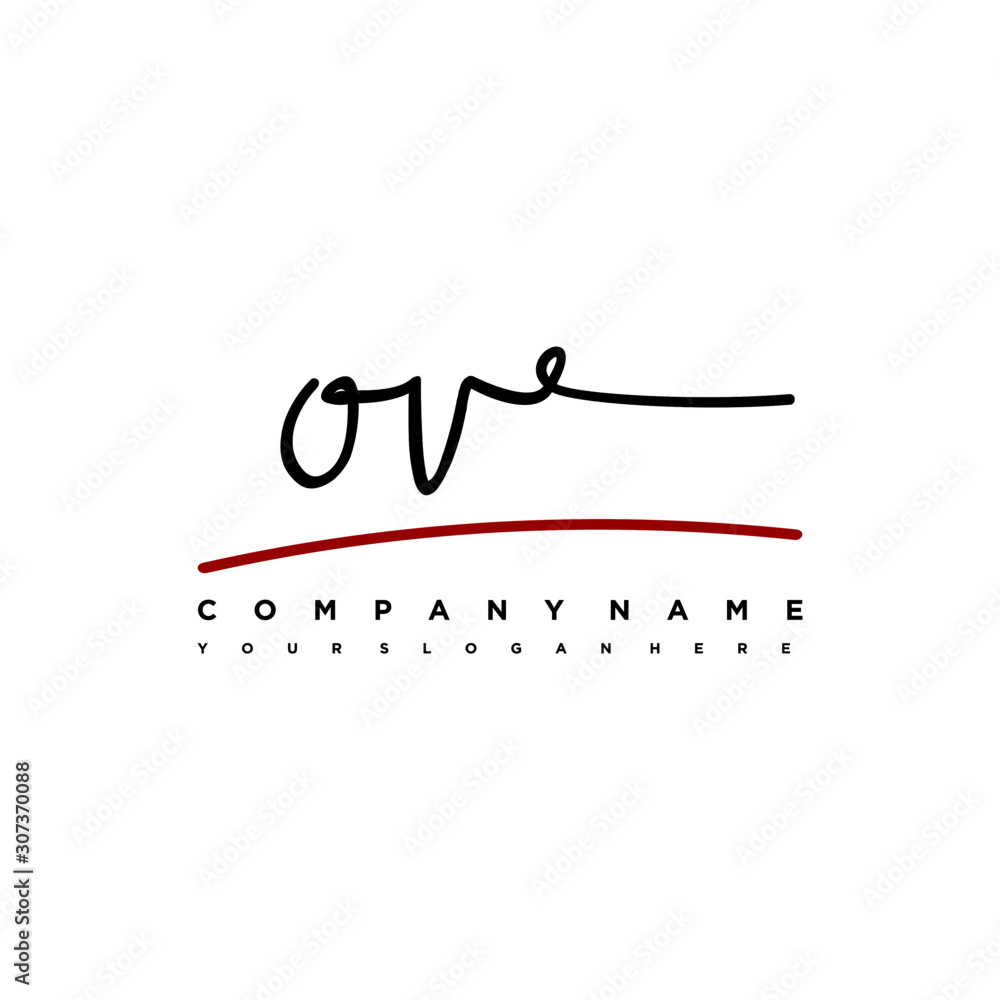 OV signature initials. Handwritten logo vector template with red ...