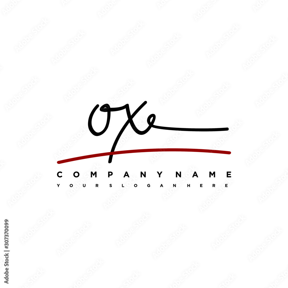 OX signature initials. Handwritten logo vector template with red ...