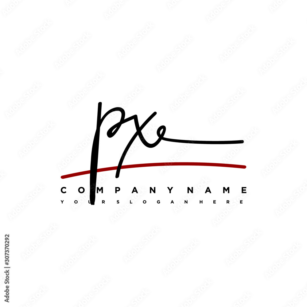 PX signature initials. Handwritten logo vector template with red ...