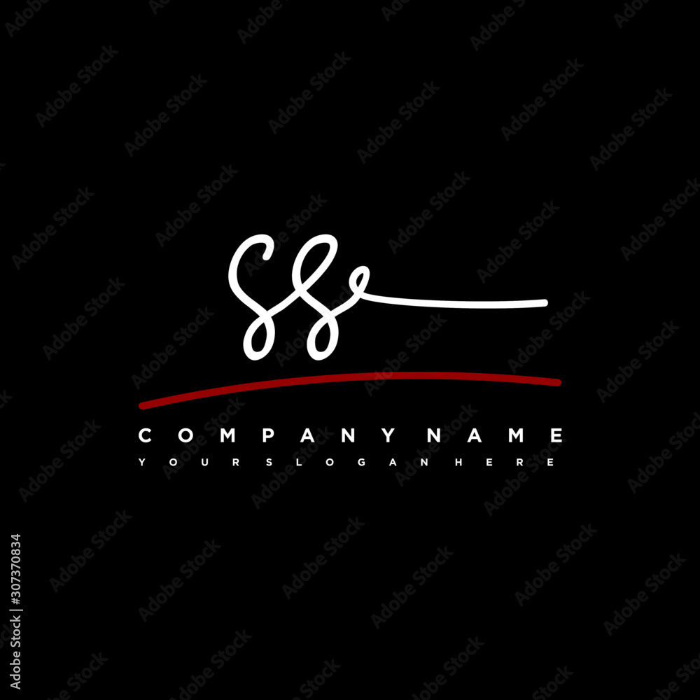 SS signature initials. Handwritten logo vector template with red ...