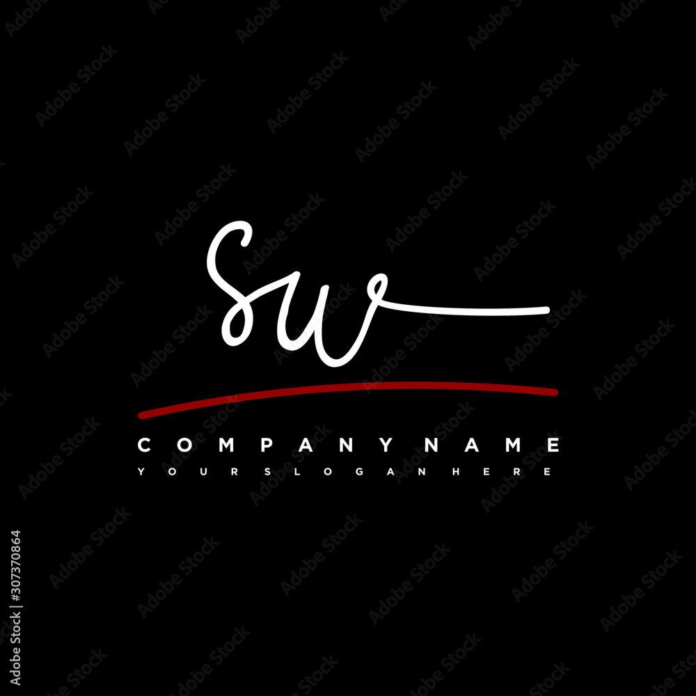SW signature initials. Handwritten logo vector template with red ...
