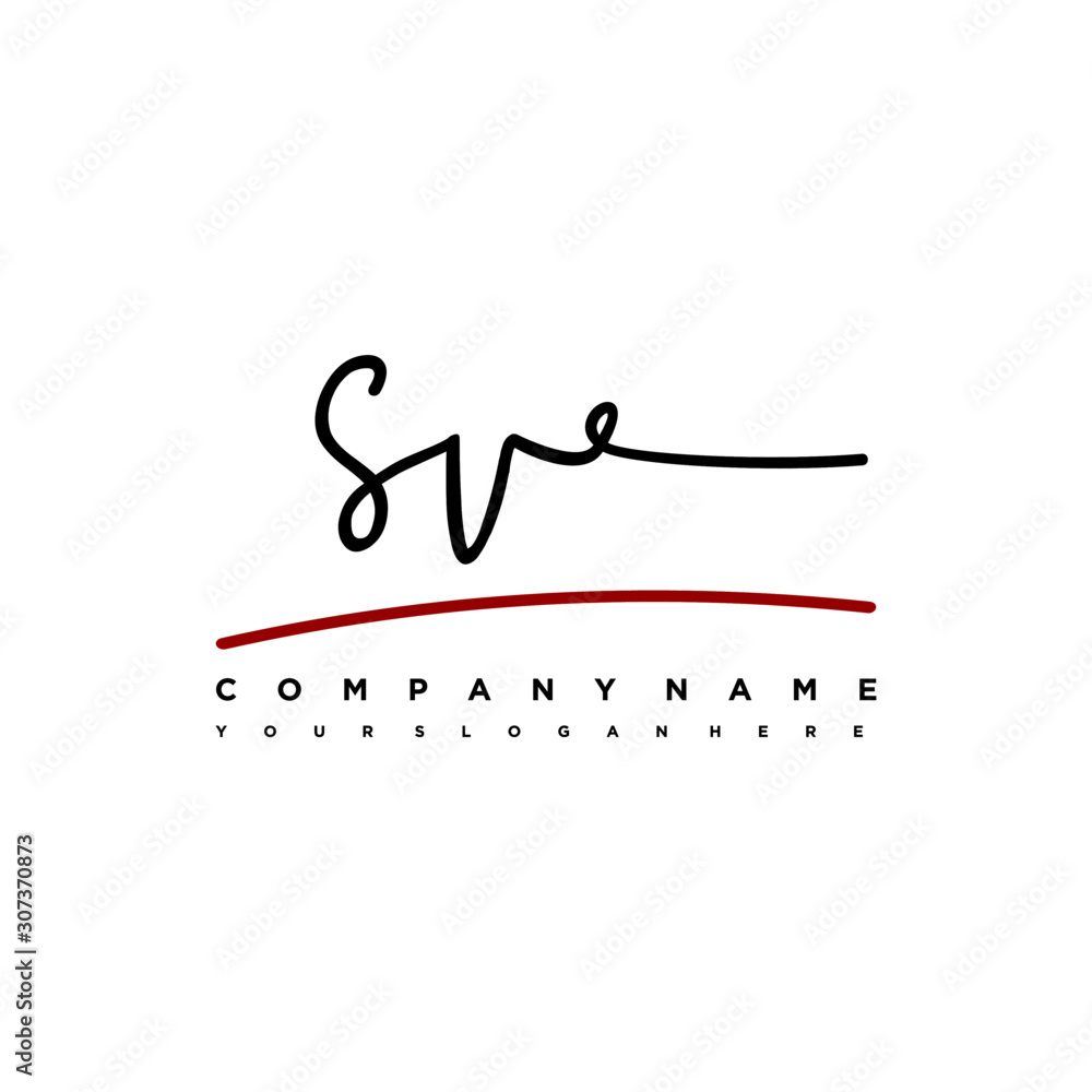 SV signature initials. Handwritten logo vector template with red ...