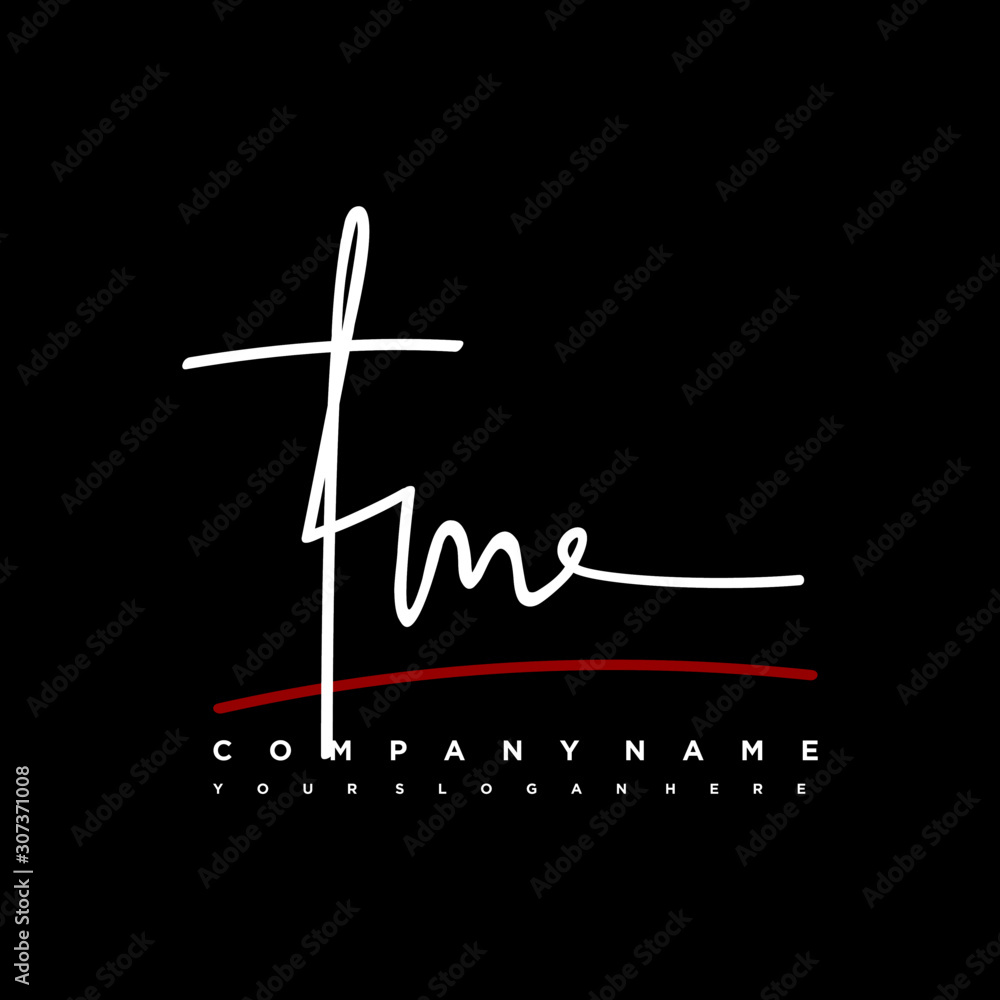TM signature initials. Handwritten logo vector template with red ...
