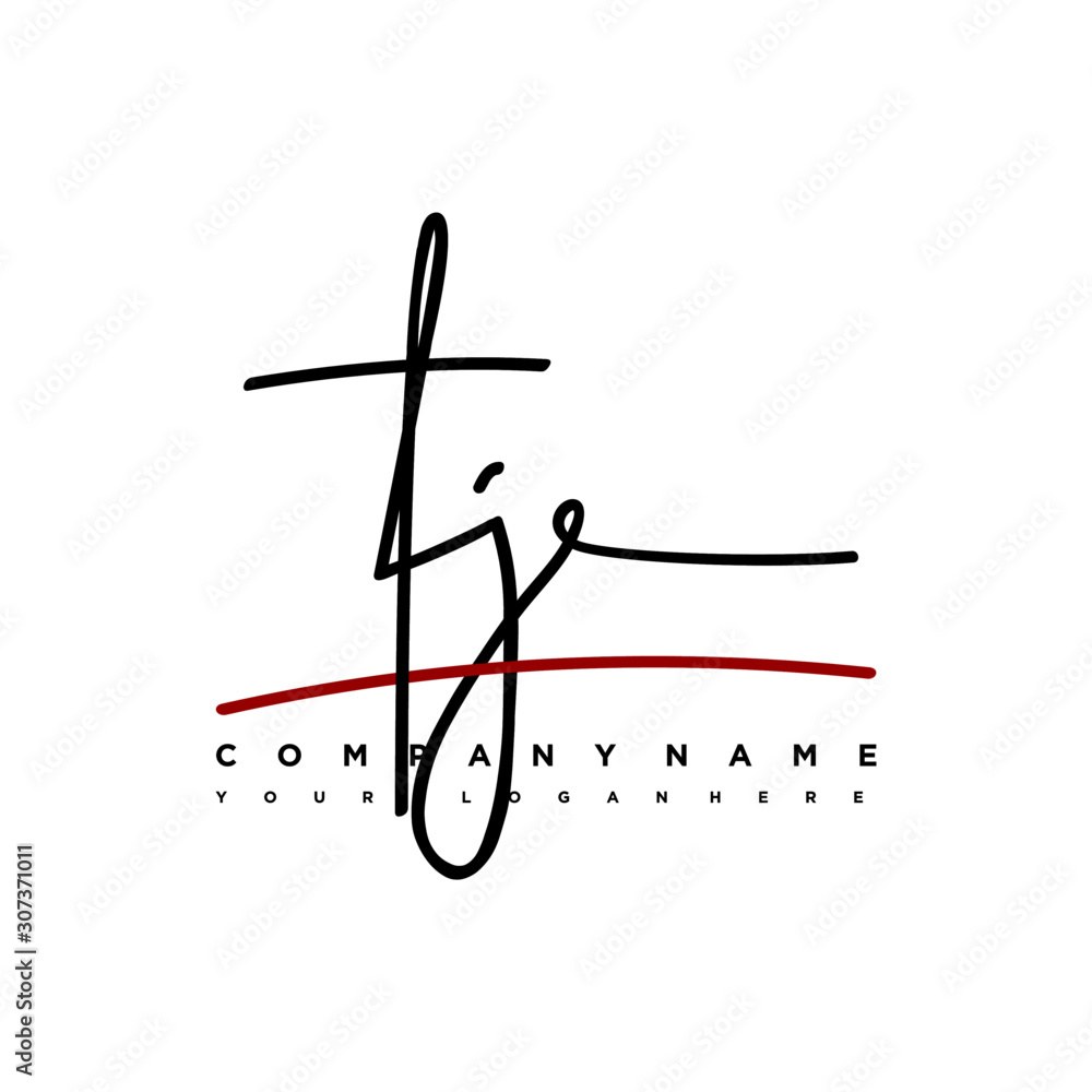 TJ signature initials. Handwritten logo vector template with red ...
