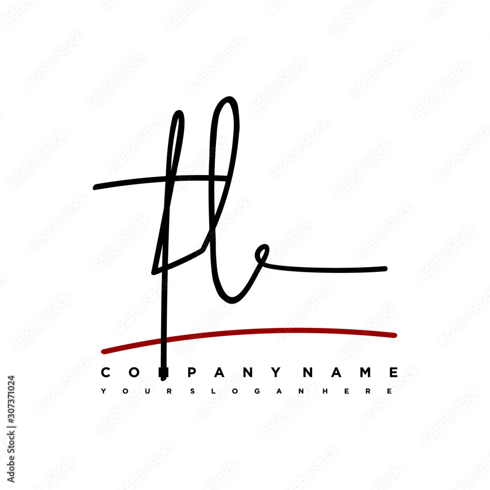 TL signature initials. Handwritten logo vector template with red ...