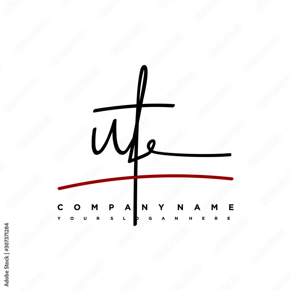 UT signature initials. Handwritten logo vector template with red ...