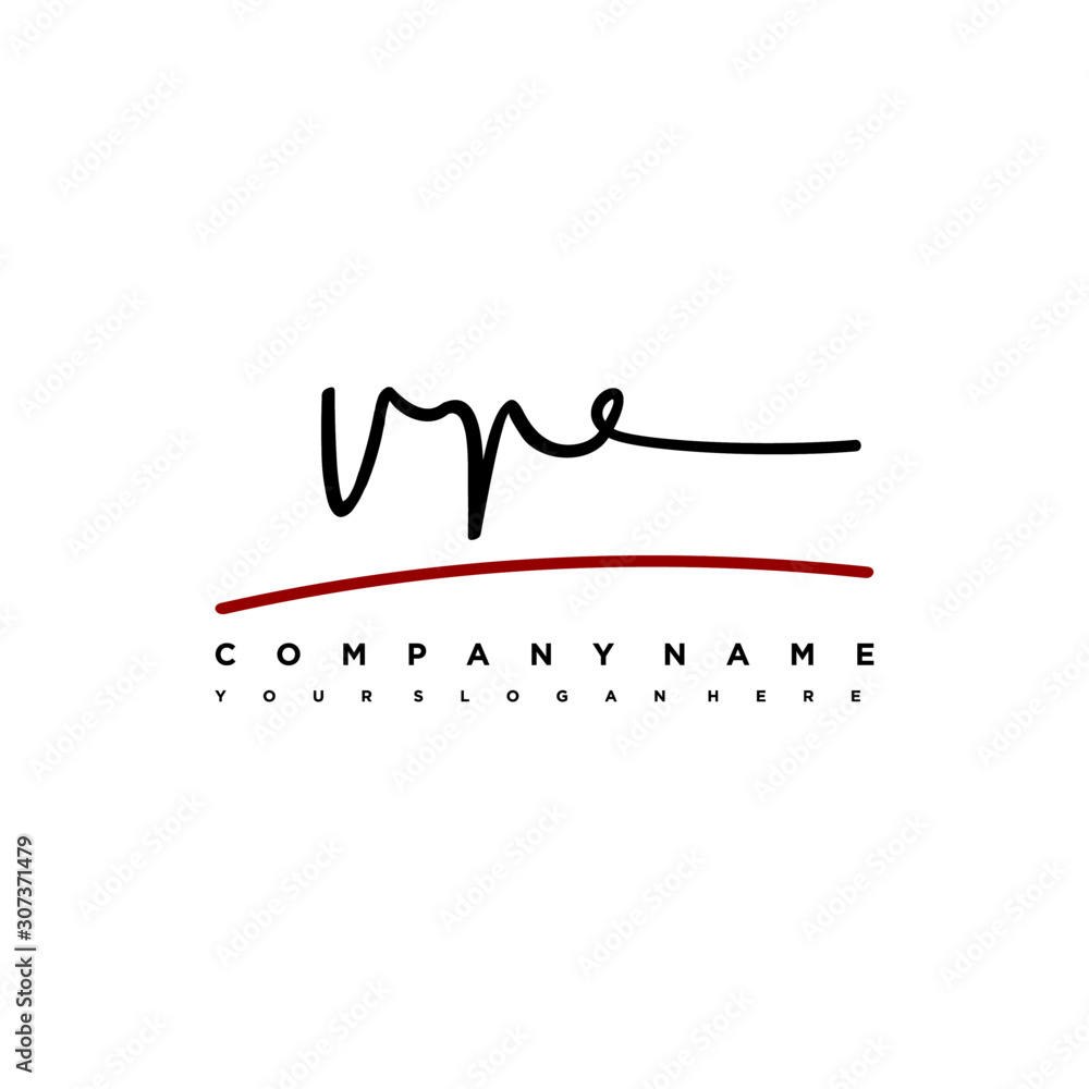 VR signature initials. Handwritten logo vector template with red ...