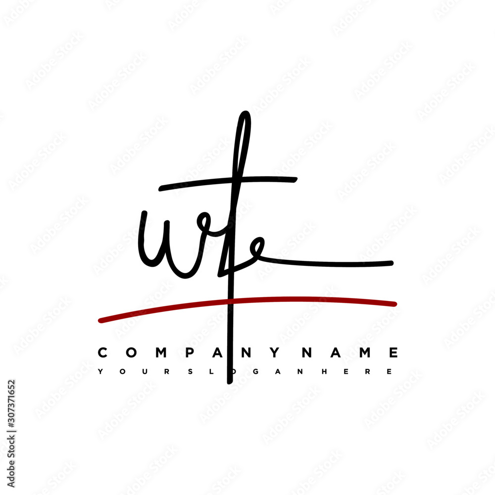 WT signature initials. Handwritten logo vector template with red ...