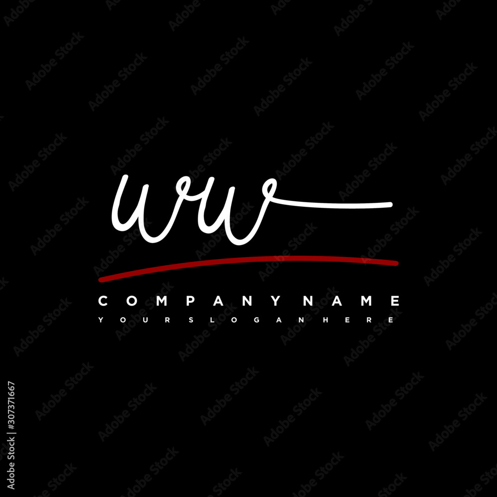 WW signature initials. Handwritten logo vector template with red ...