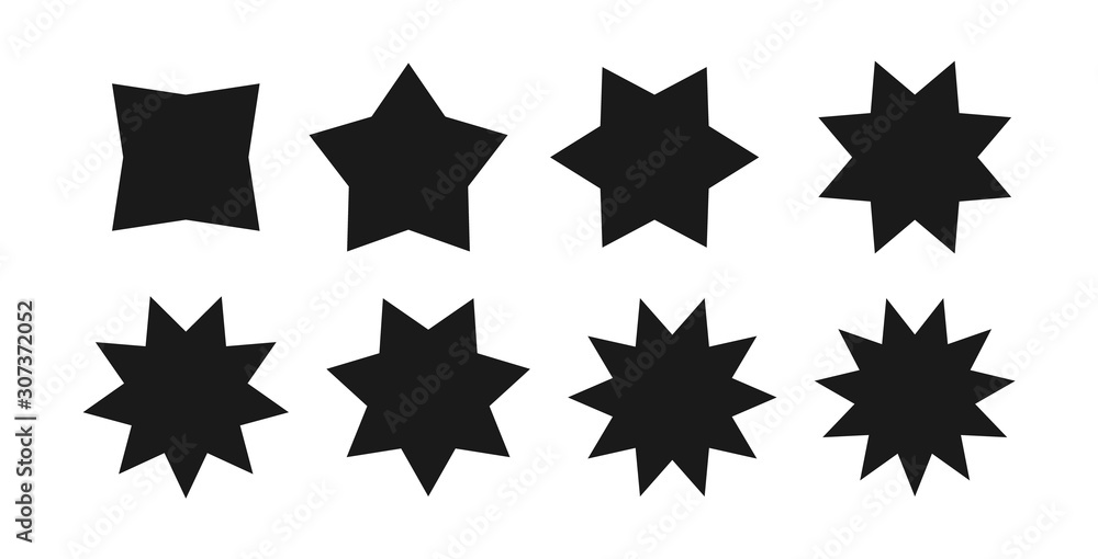 Star burst sticker set. Black flat price tags explosion silhouettes ...