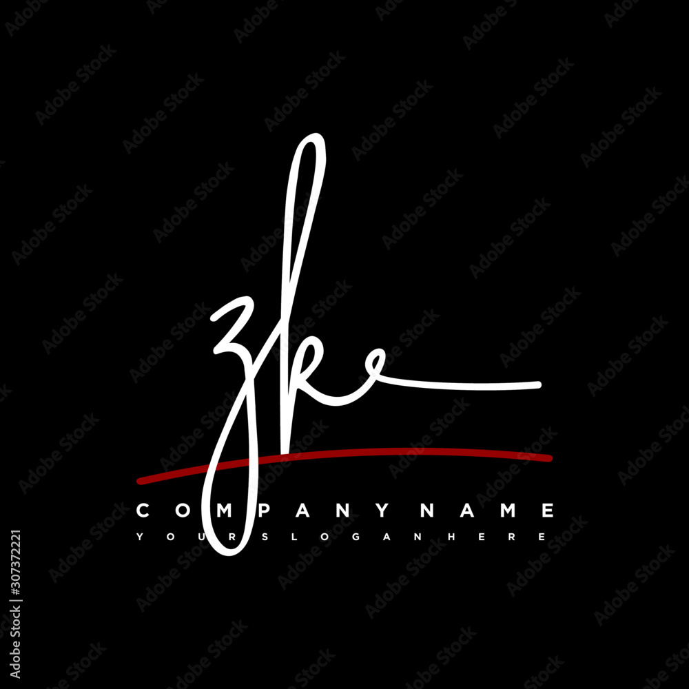 ZK initials signature logo. Handwritten vector logo template connected ...