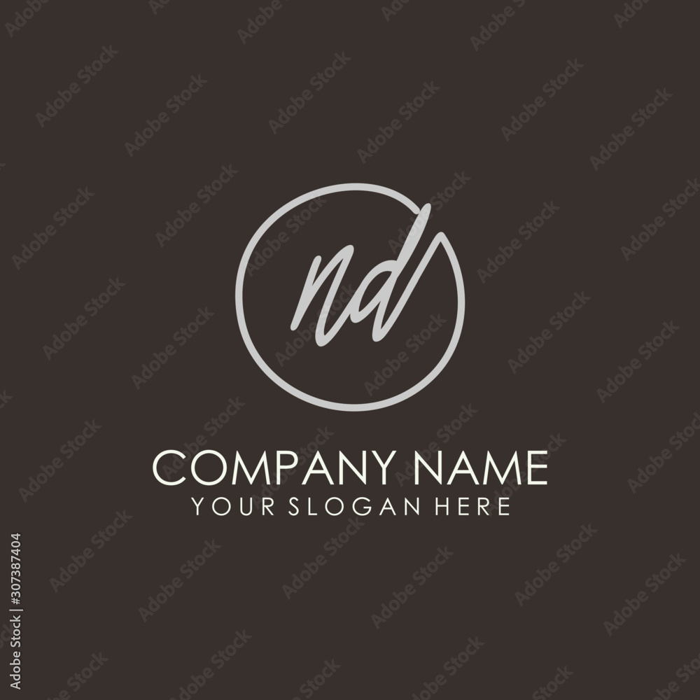ND initials signature logo. Handwritten vector logo template connected ...