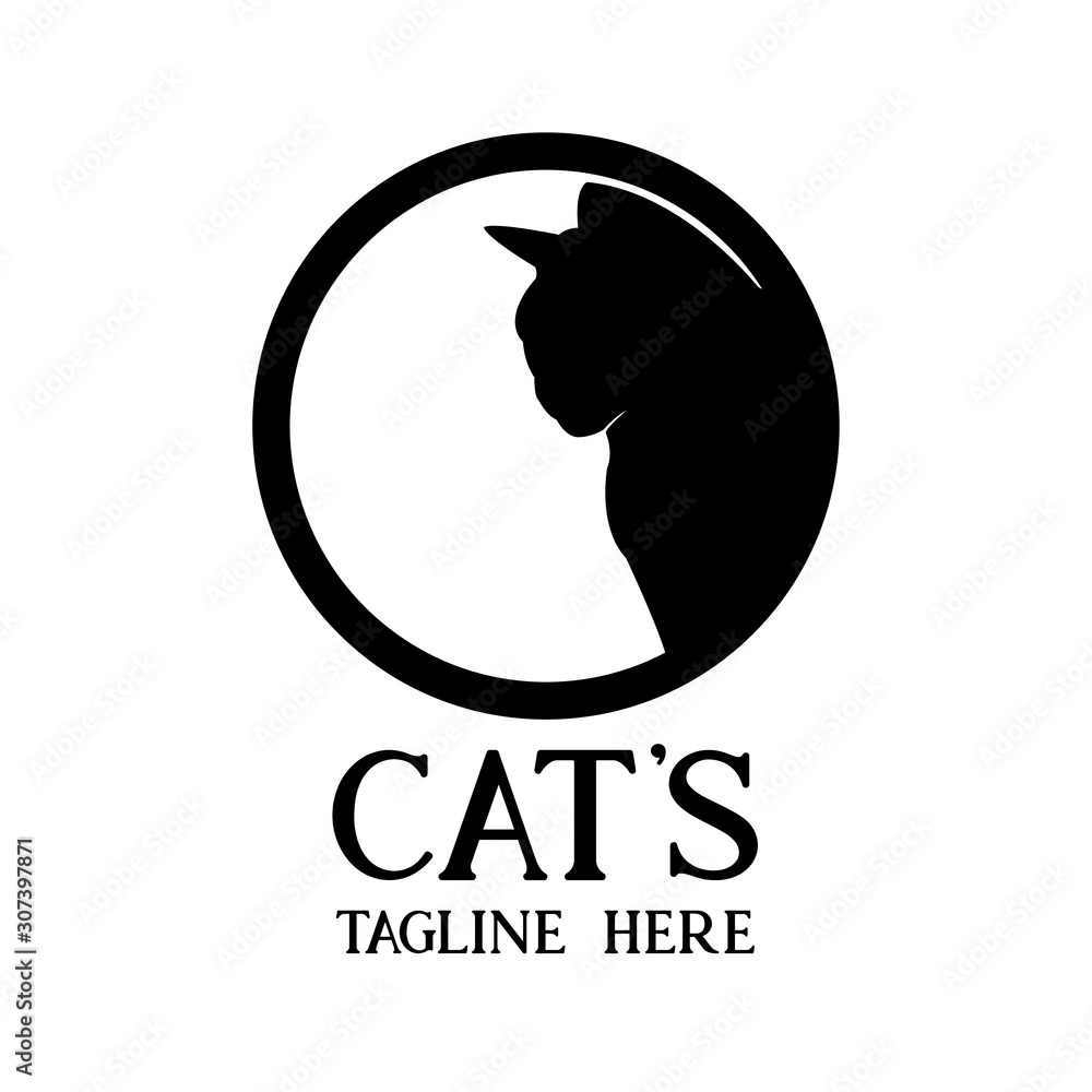 cool black cat in a circle vector logo design template Stock Vector ...