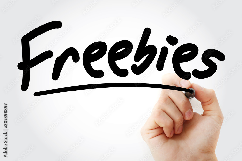 Freebies text with marker, concept on blackboard Stock Photo | Adobe Stock