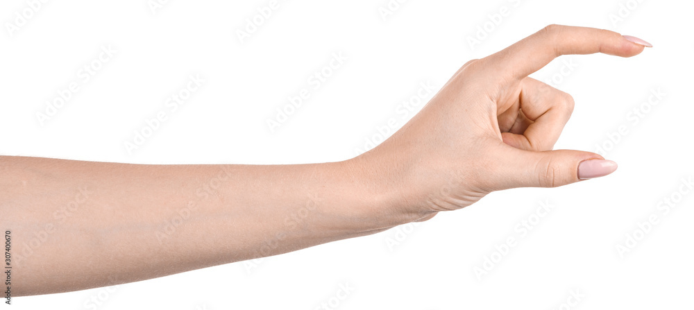 Female caucasian hands isolated white background showing gesture holds ...