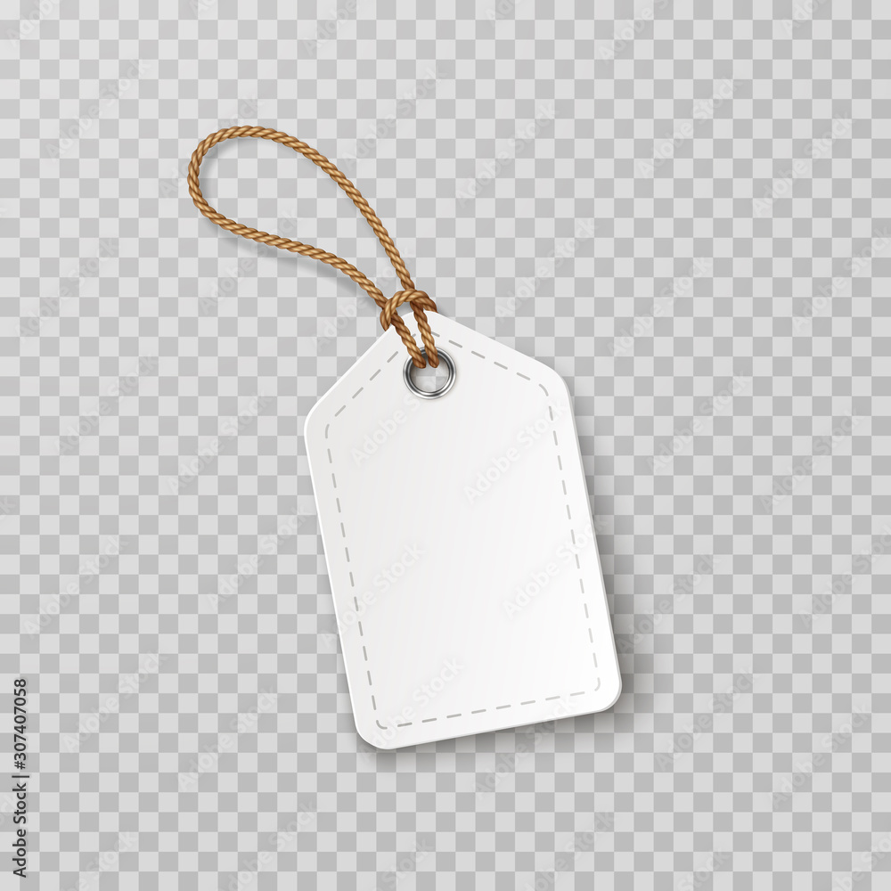 Tag with rope isolated on transparent background. Cardboard label ...