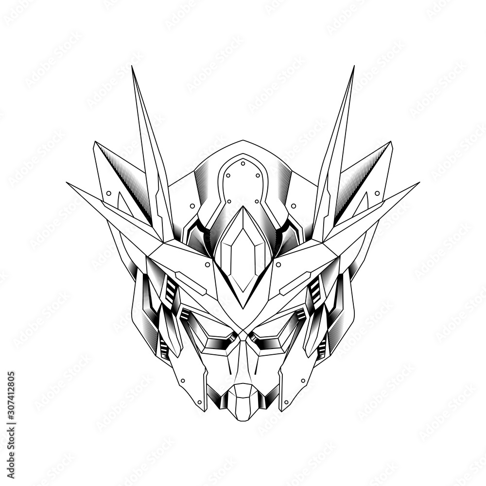 gundam head t shirt illustration. mecha head logo Stock Vector | Adobe ...