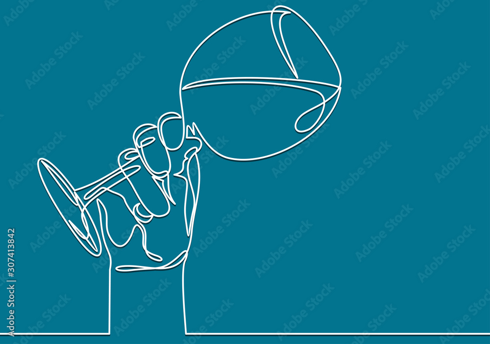 Continuous line drawing of hand holding glass. Template for your design ...