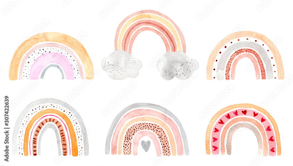 Watercolor hand painted cute rainbow. Illustration isolated on white ...