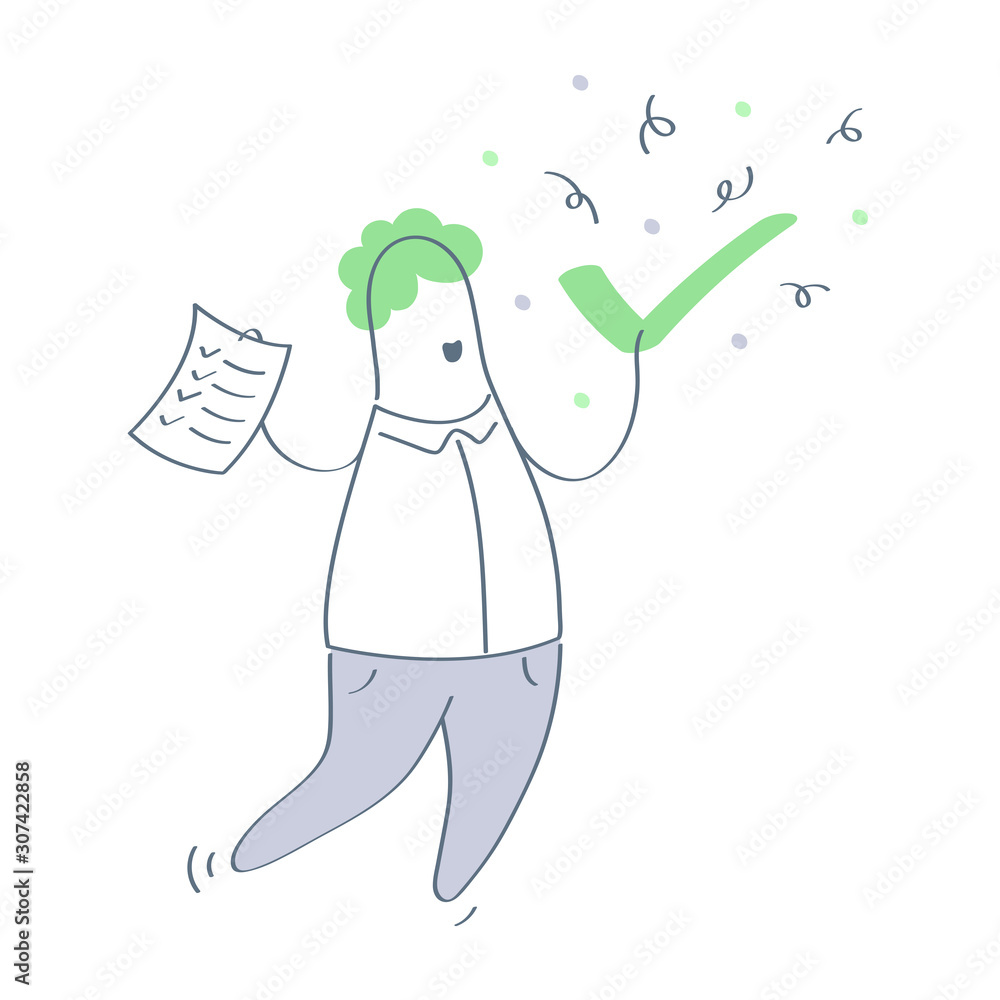 Achievement, completed task, resolved issue concept. Happy cartoon ...