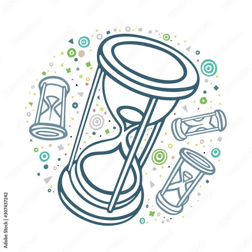 Sand watch hand drawn vector illustration. Set of sketch drawing ...