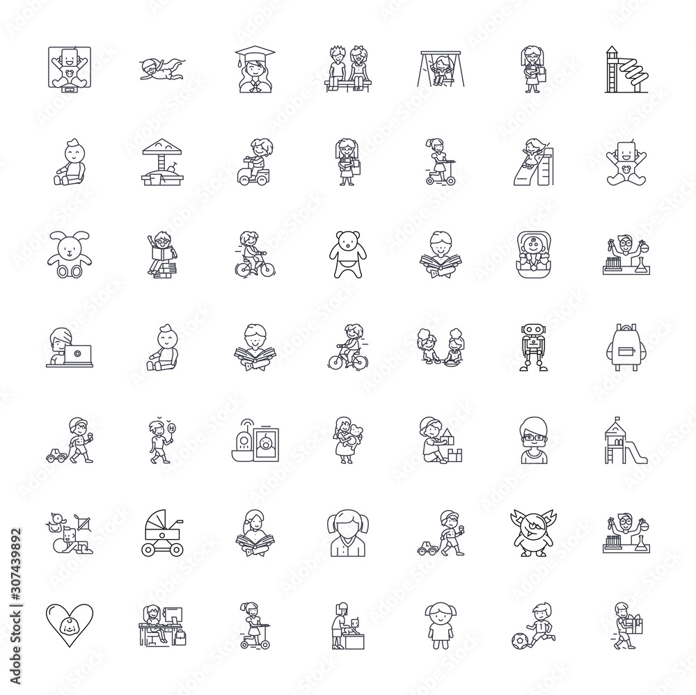 Children activities line icons, signs, symbols vector, linear ...