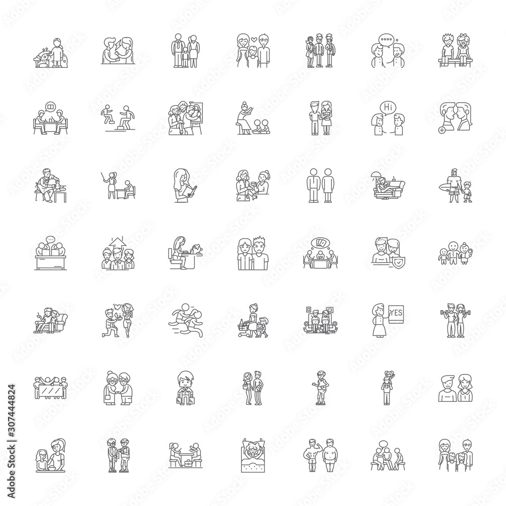 Family line icons, signs, symbols vector, linear illustration set Stock ...