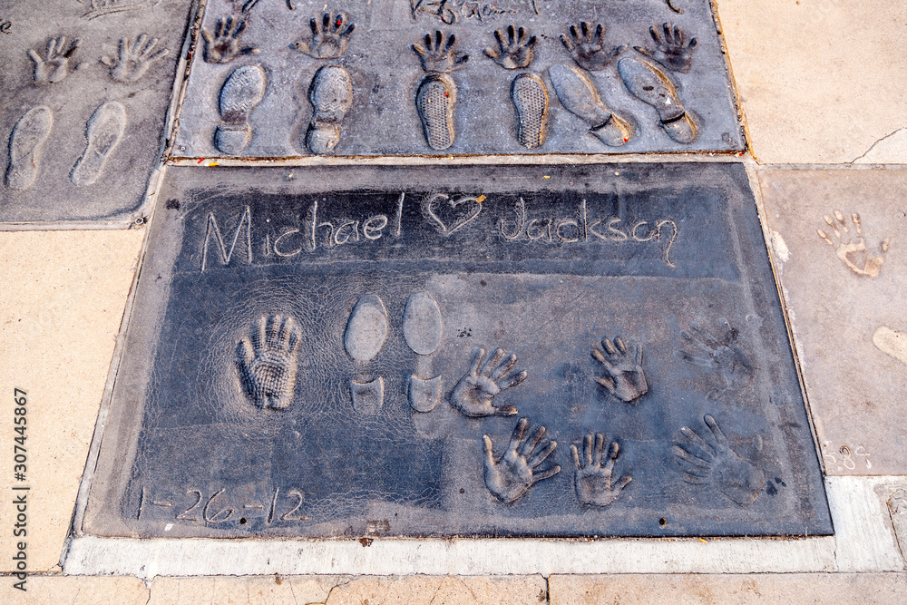 Michael Jacksons handprints in Hollywood Boulevard Stock Photo | Adobe ...