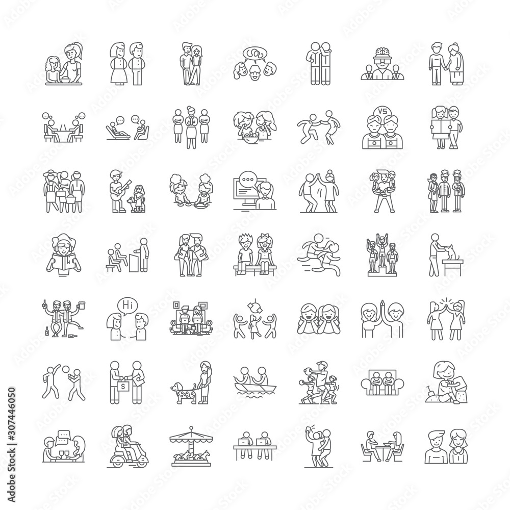 Friendship line icons, signs, symbols vector, linear illustration set ...