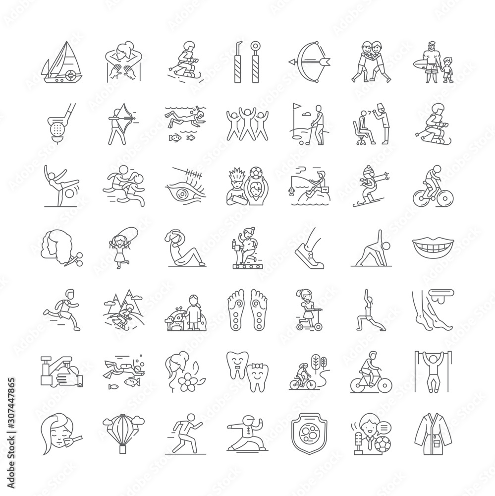 Healthy family life line icons, signs, symbols vector, linear ...