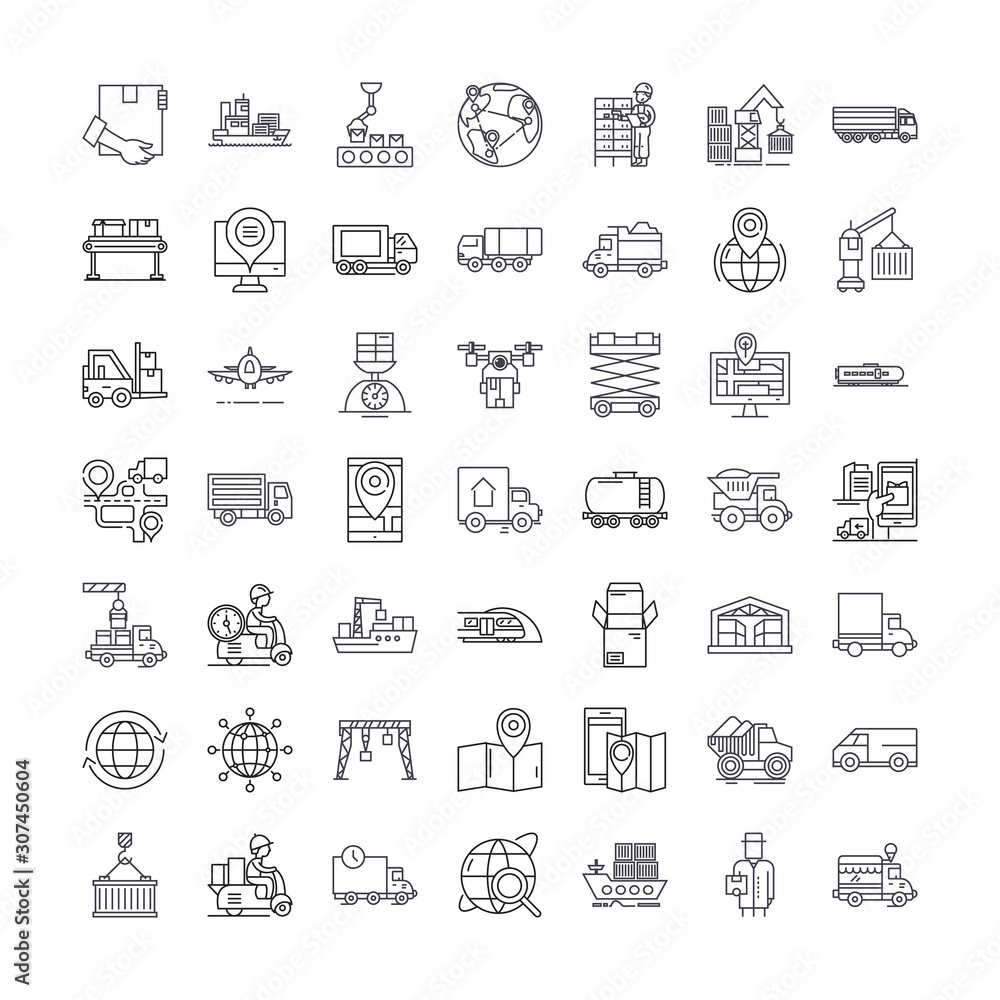 Logistics technology line icons, signs, symbols vector, linear ...