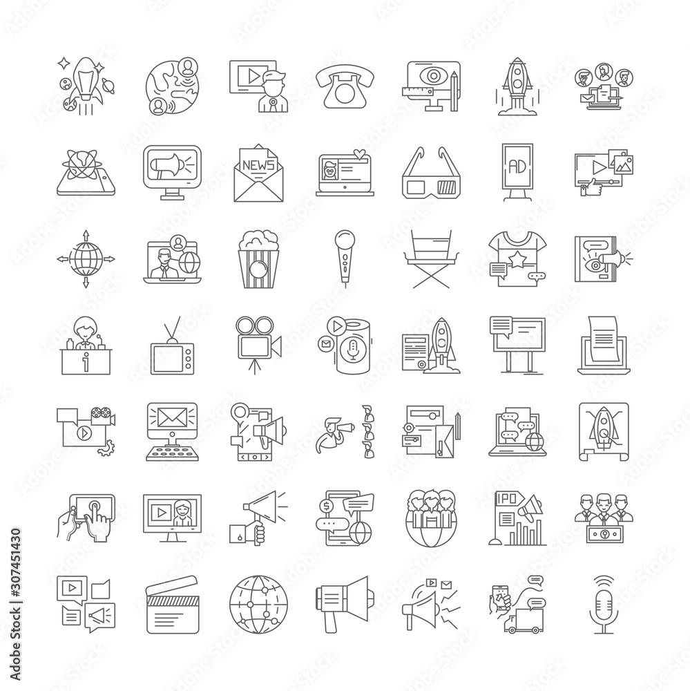 Mass media line icons, signs, symbols vector, linear illustration set ...