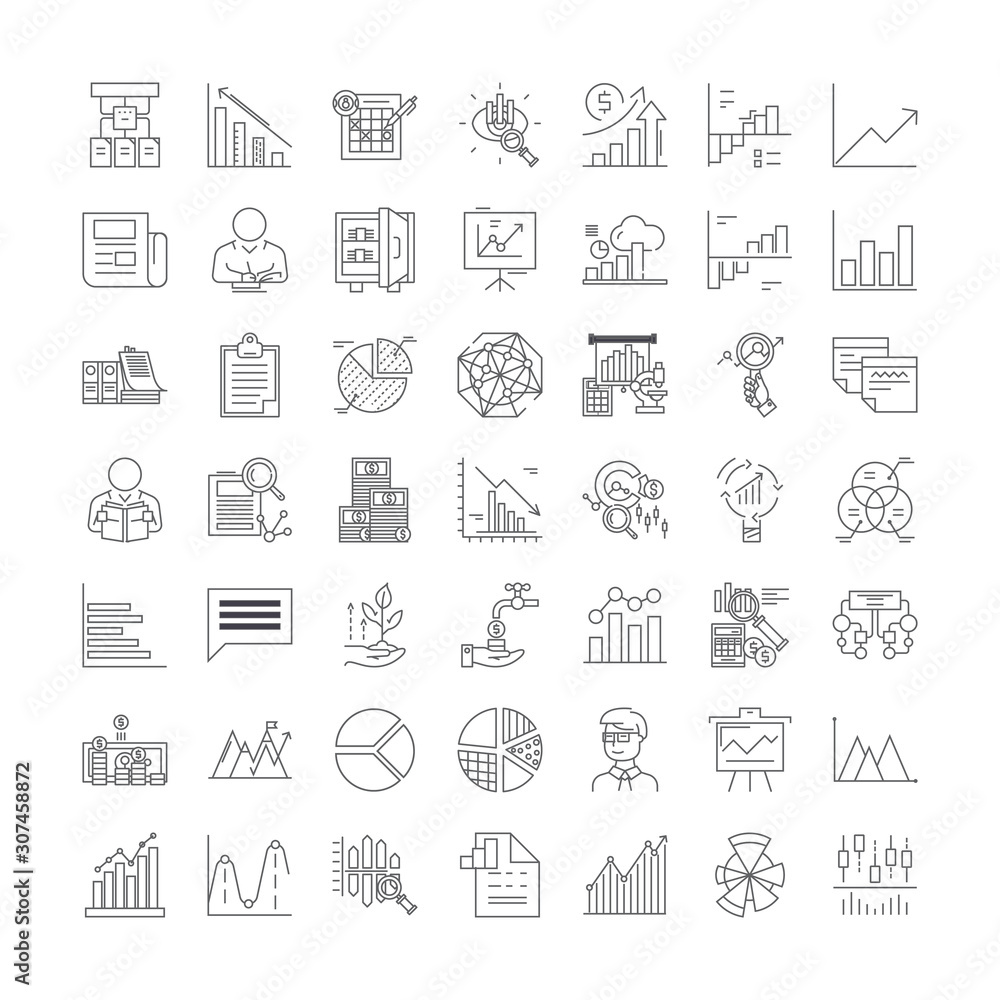 Statistics line icons, signs, symbols vector, linear illustration set ...