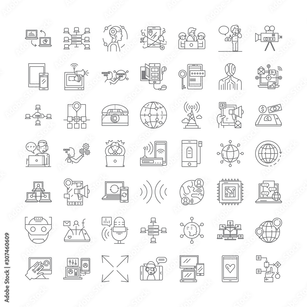 Telecommunication line icons, signs, symbols vector, linear ...