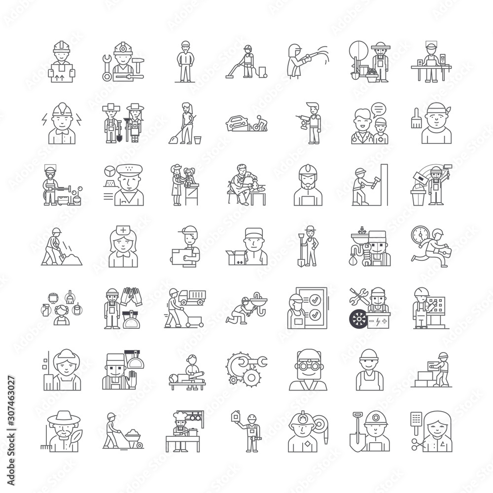 Occupation line icons, signs, symbols vector, linear illustration set ...