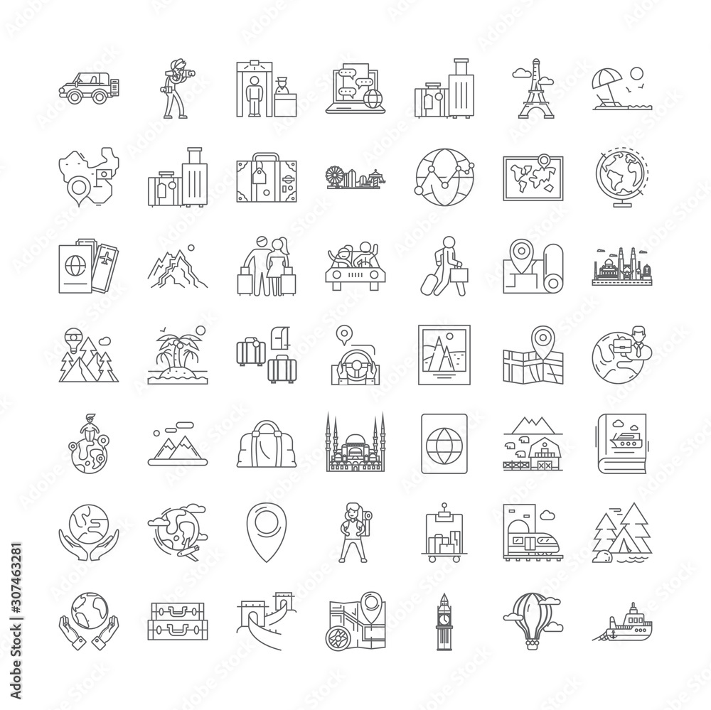 World traveller line icons, signs, symbols vector, linear illustration ...